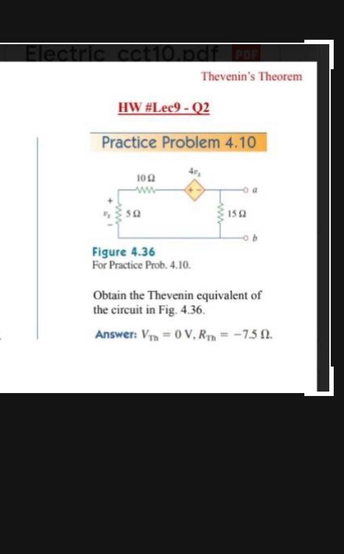 Solved Thevenin's Theorem HW #Lec9- Q2 Practice Problem 4.10 | Chegg.com