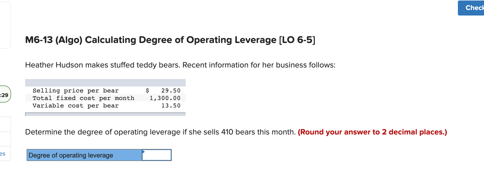Solved Check M6-13 (Algo) Calculating Degree of Operating | Chegg.com