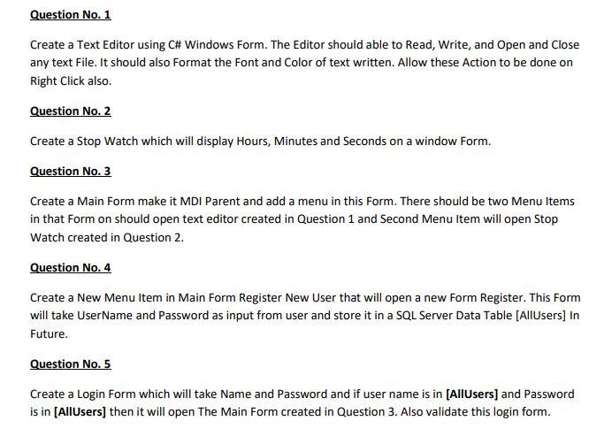 Question No. 1 Create a Text Editor using C# Windows | Chegg.com