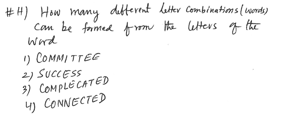 Solved #1H) How many defferent letter combinations (words) | Chegg.com
