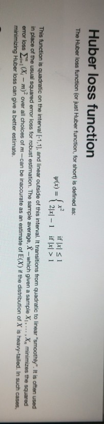 Solved Huber loss function The Huber loss function (or just | Chegg.com