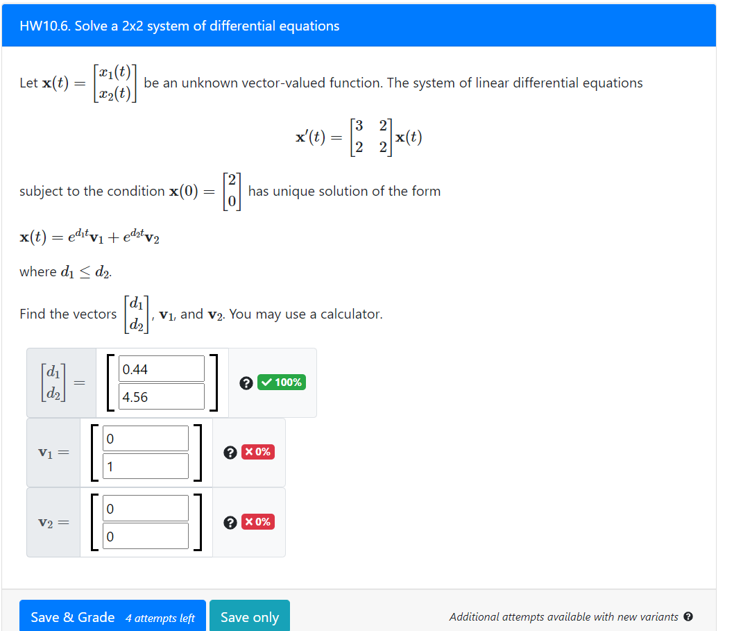 Solved HW10.6. Solve a 2x2 system of differential equations | Chegg.com