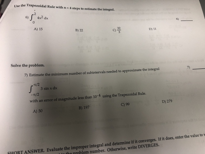 Solved Use the Trapezoidal Rule with n- 4 steps to estimate | Chegg.com