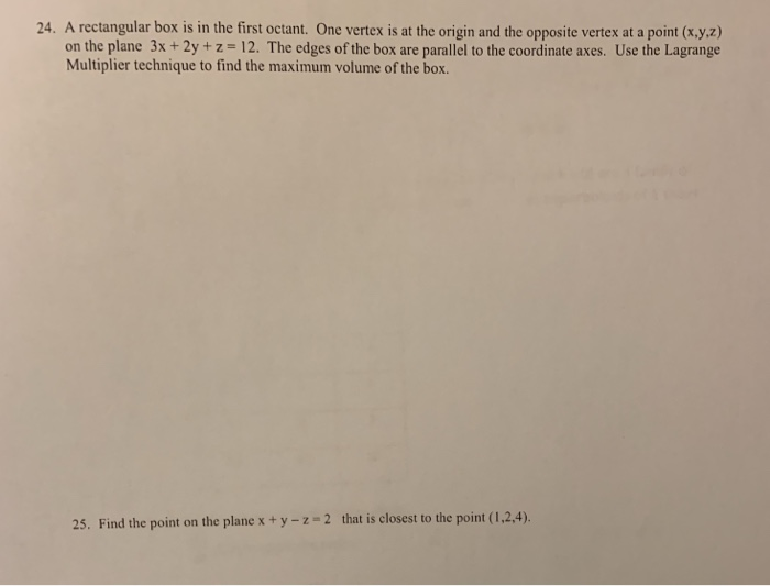 Solved 24. A rectangular box is in the first octant. One | Chegg.com