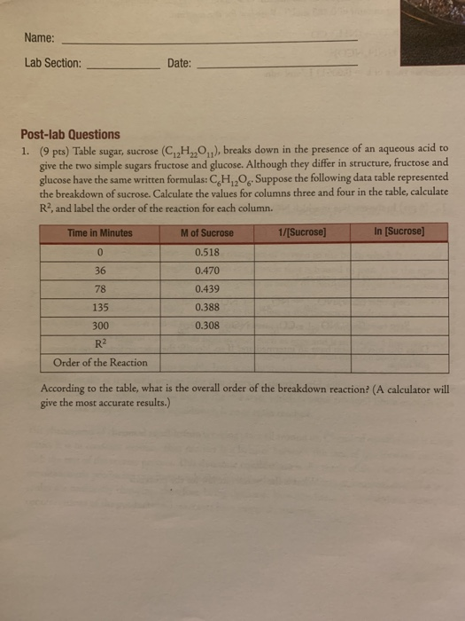 Solved Name: Lab Section: Date: Post-lab Questions 1. (9 | Chegg.com