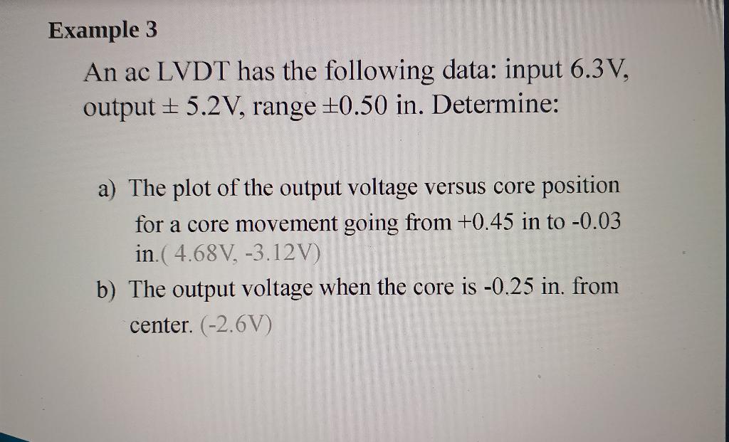 Solved An ac LVDT has the following data: input 6.3V, output | Chegg.com