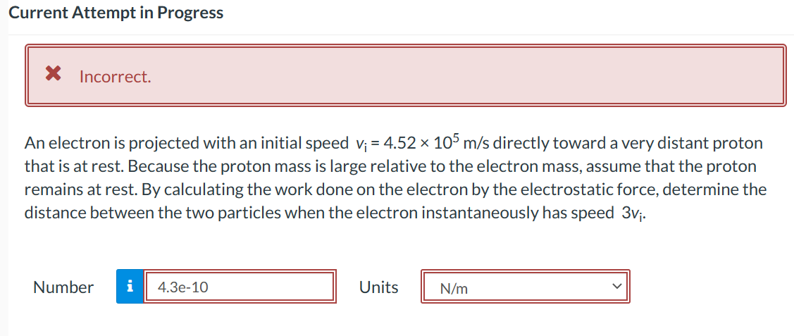 Solved Current Attempt in Progress An electron is projected | Chegg.com