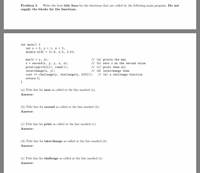 Problem 5 Write the best title lines for the | Chegg.com