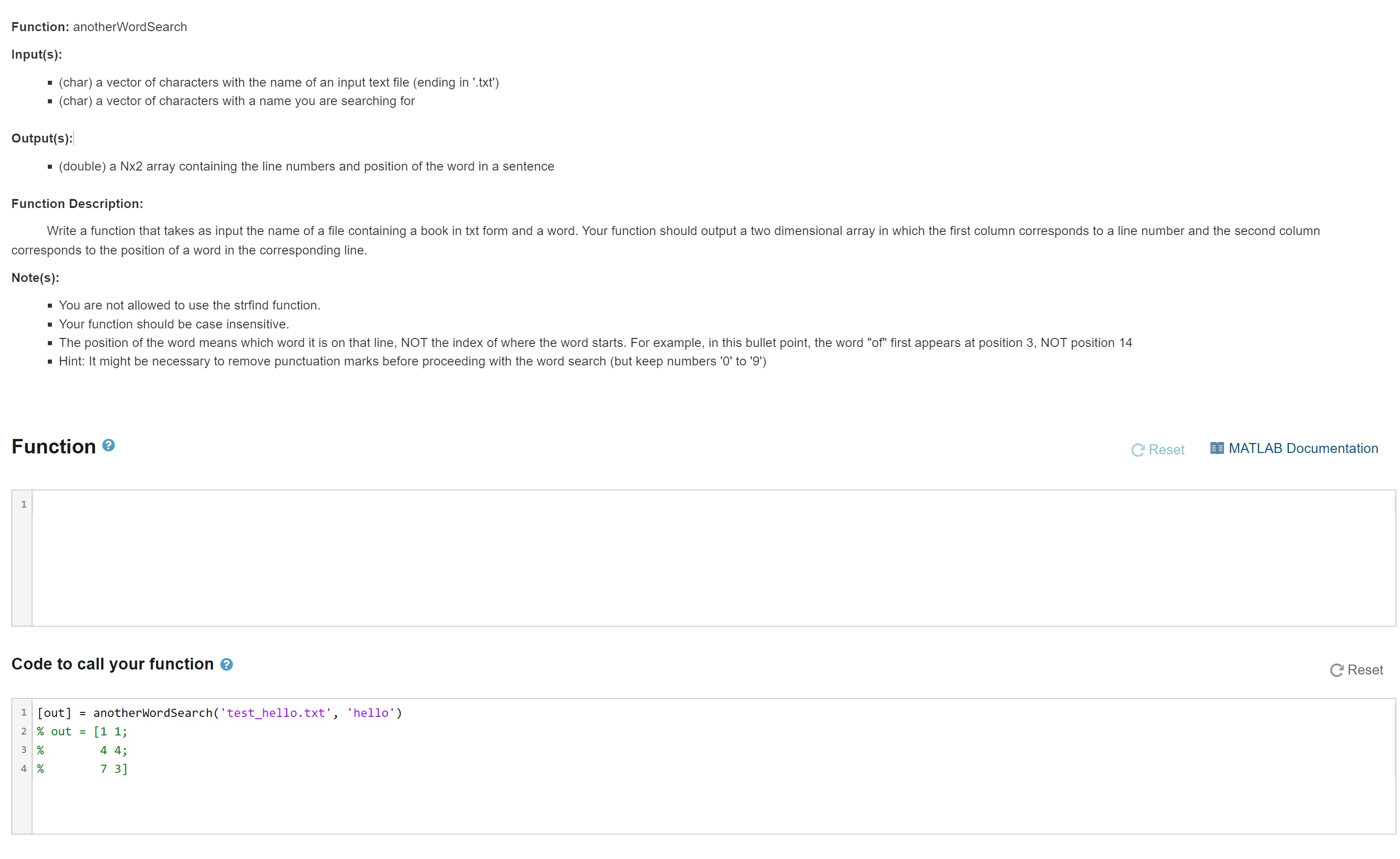 Solved Function: anotherWordSearch Input(s): - (char) a | Chegg.com