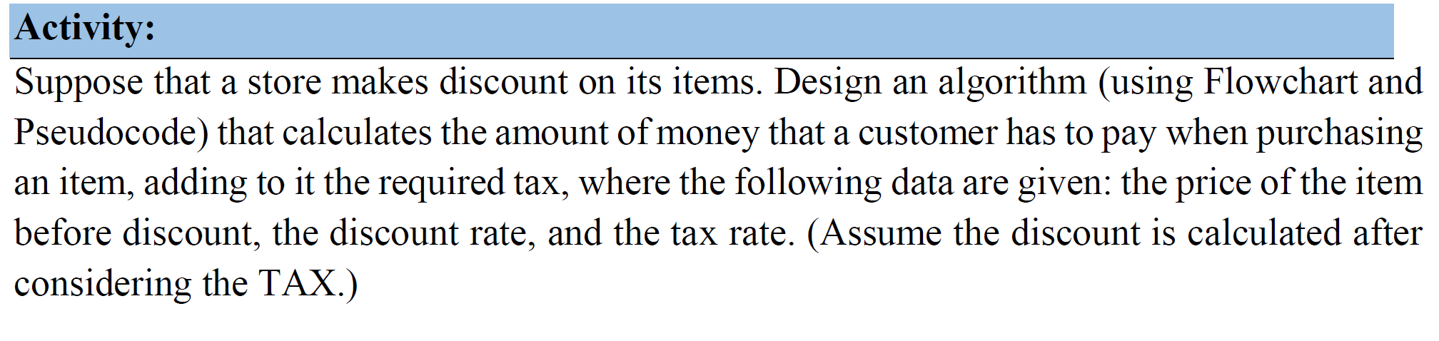 Solved Activity:Suppose that a store makes discount on its | Chegg.com