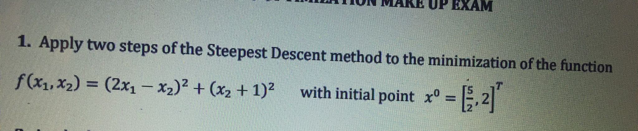 Solved 1 Apply Two Steps Of The Steepest Descent Method To