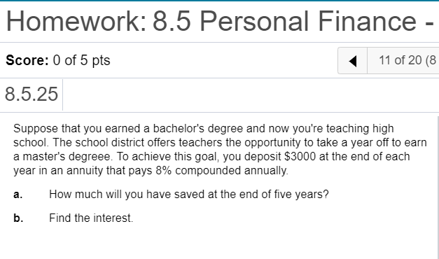 Solved Homework: 8.5 Personal Finance Score: 0 of 5 pts | Chegg.com