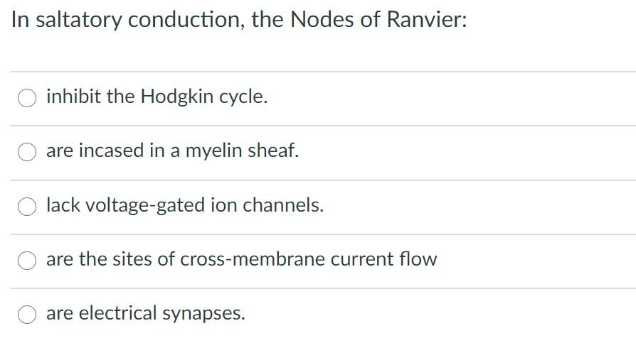 Solved In saltatory conduction, the Nodes of Ranvier: | Chegg.com