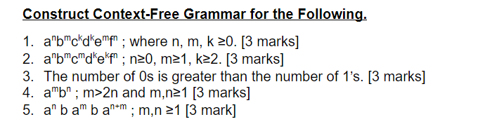 Solved Construct Context-Free Grammar for the Following. 1. | Chegg.com