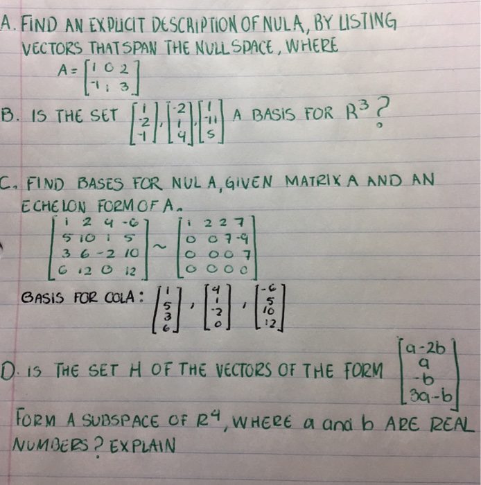 Solved A. FIND AN EXPuCIT DESCRIPTION OF NULA, BY LISTING | Chegg.com