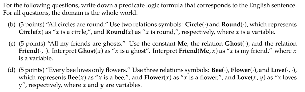 Solved For the following questions, write down a predicate | Chegg.com
