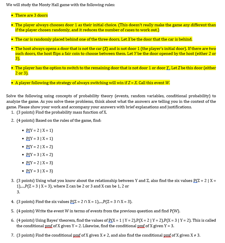 Solved We will study the Monty Hall game with the following | Chegg.com
