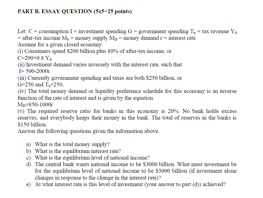 Solved PART B. ESSAY QUESTION (5x5=25 points) Let: C = | Chegg.com