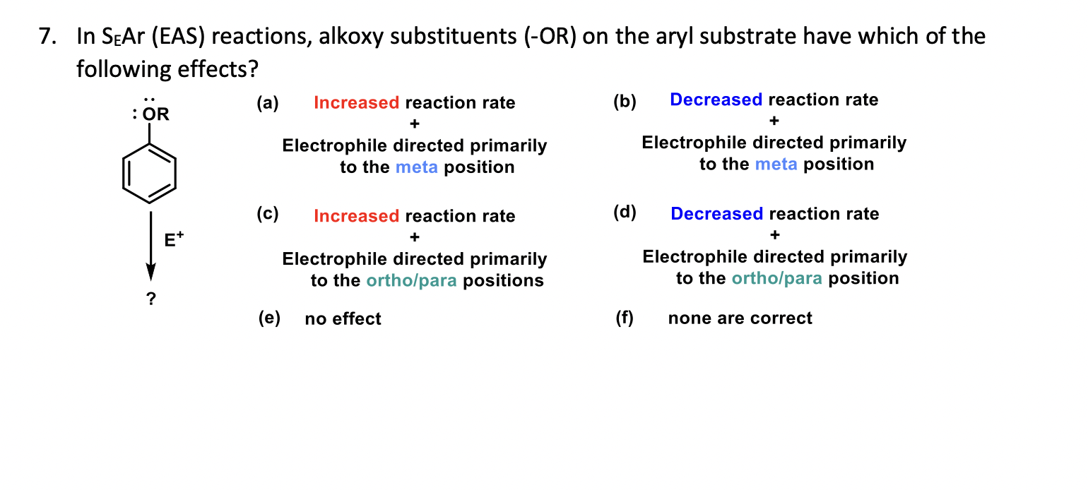 Solved 7. In SEAr (EAS) reactions, alkoxy substituents (-OR) | Chegg.com