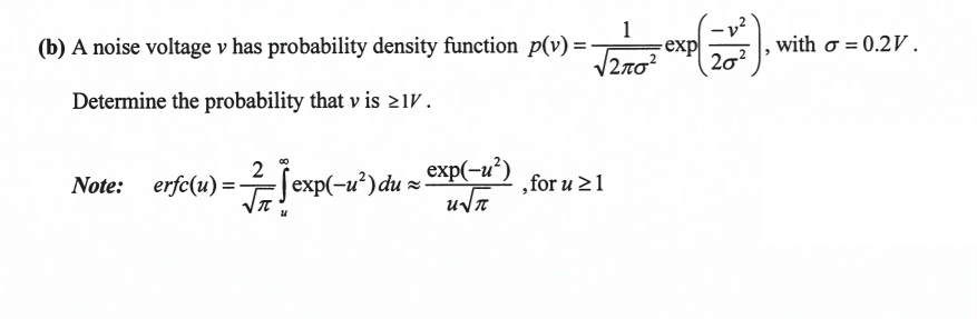 Solved (b) A noise voltage v has probability density | Chegg.com