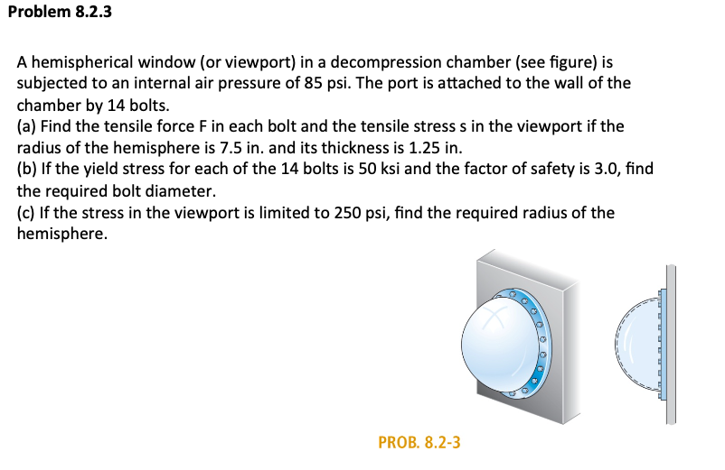 Solved Problem 8.2.3 A hemispherical window (or viewport) in | Chegg.com
