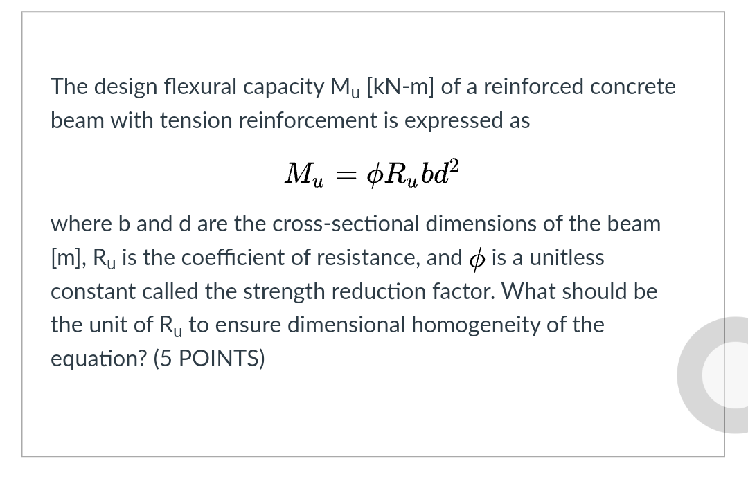 Solved The design flexural capacity Mu [kN-m] of a | Chegg.com