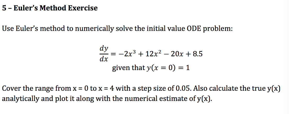 Solved 5 - Euler's Method Exercise Use Euler's method to | Chegg.com