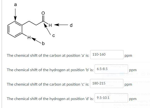 Solved The chemical shift of the carbon at position ' a ' | Chegg.com