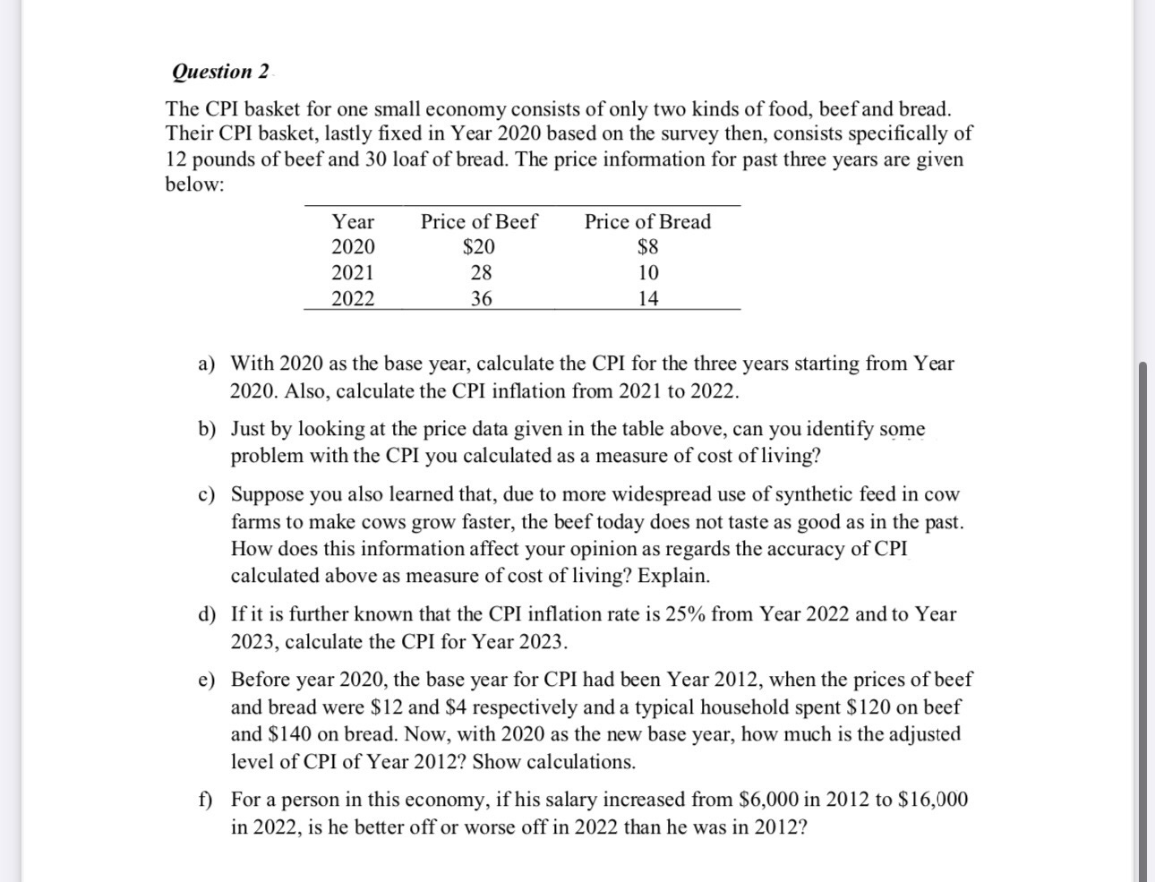 Solved Question 2The CPI basket for one small economy | Chegg.com