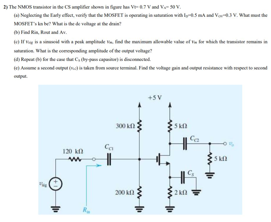 Solved 2) The NMOS transistor in the CS amplifier shown in | Chegg.com
