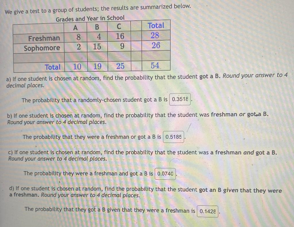 Solved We give a test to a group of students; the results | Chegg.com
