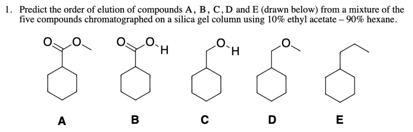 Solved 1. Predict the order of elution of compounds A, B, C, | Chegg.com