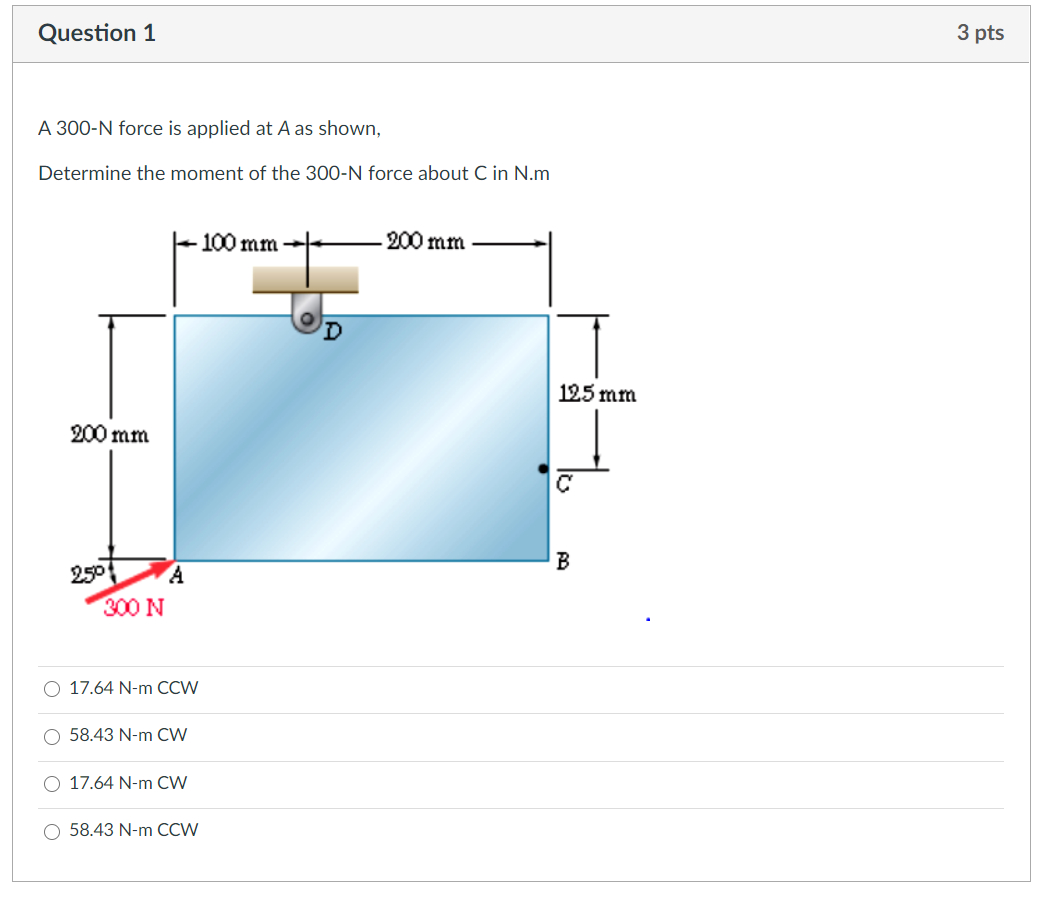 Solved A 300-N force is applied at A as shown, Determine the | Chegg.com