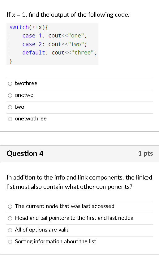 Solved If x=1, find the output of the following code: switch | Chegg.com
