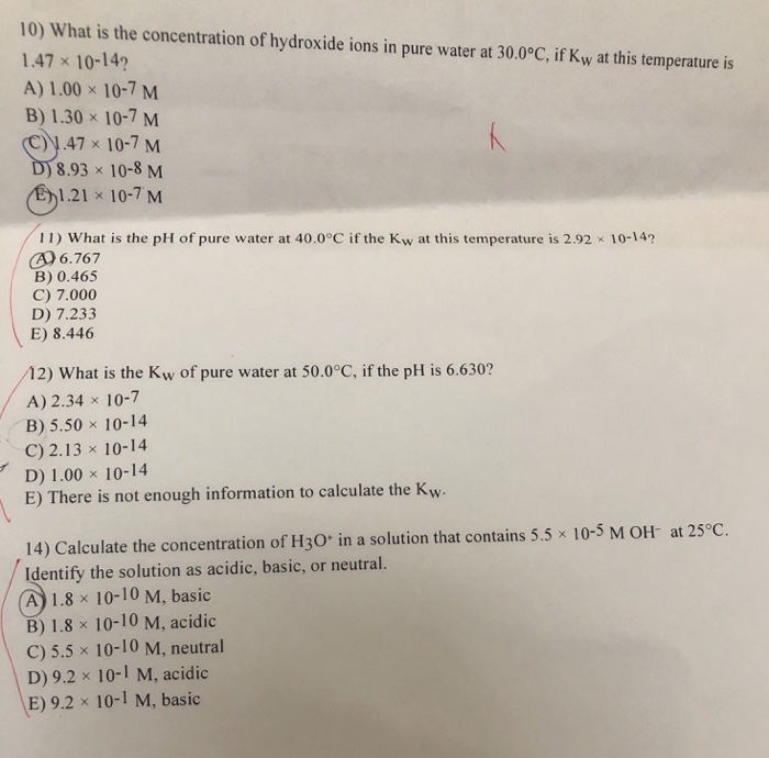 Solved 10) What is the concentration of hydroxide ions in | Chegg.com