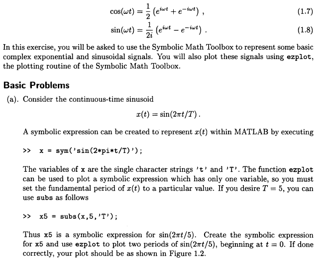 Solved iwt -iwt cos(ut)-(e et, iwt -iwt 2i In this exercise, | Chegg.com