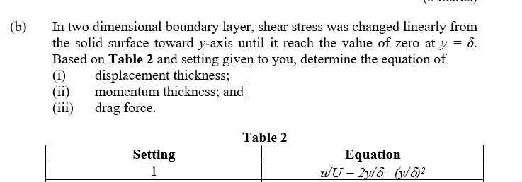 Solved (b) In two dimensional boundary layer, shear stress | Chegg.com