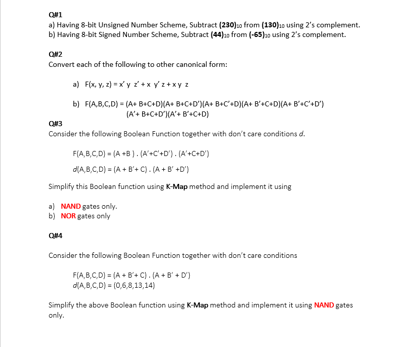 Solved Q\#1 a) Having 8-bit Unsigned Number Scheme, Subtract | Chegg.com