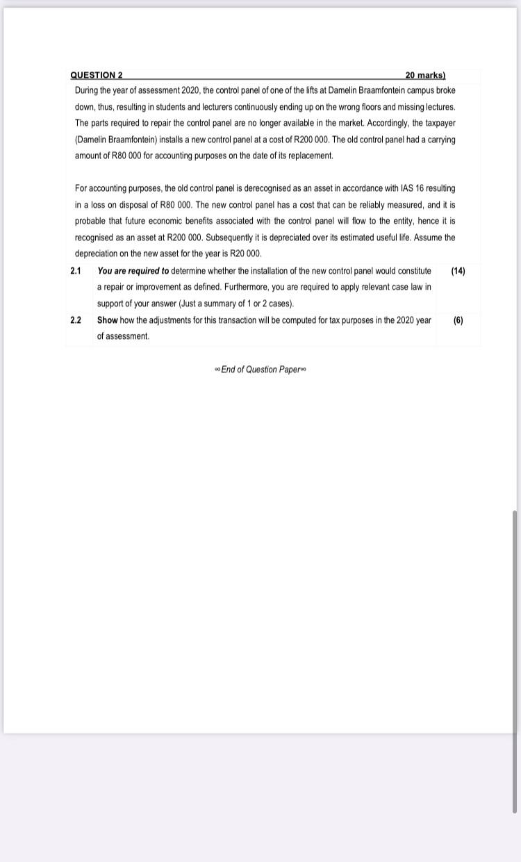Question 2 20 Marks During The Year Of Assessment 