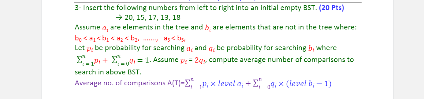 Solved 3- Insert the following numbers from left to right | Chegg.com