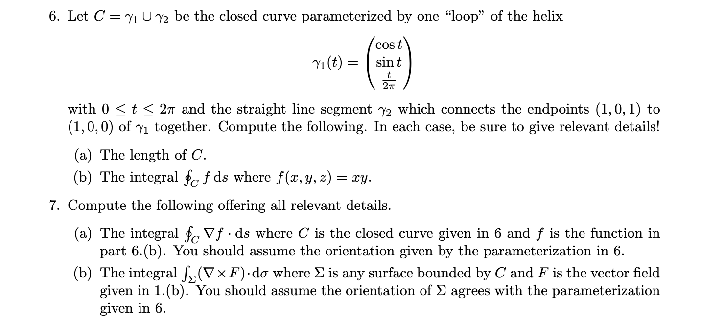 Solved 6. Let C = V1 U 72 be the closed curve parameterized | Chegg.com