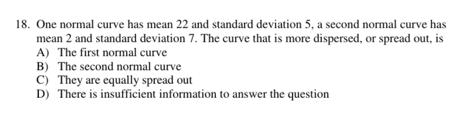 Solved 18. One normal curve has mean 22 and standard | Chegg.com