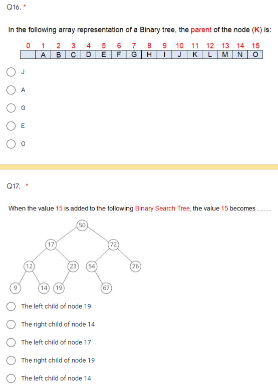 Solved Q16. * In the following array representation of a | Chegg.com