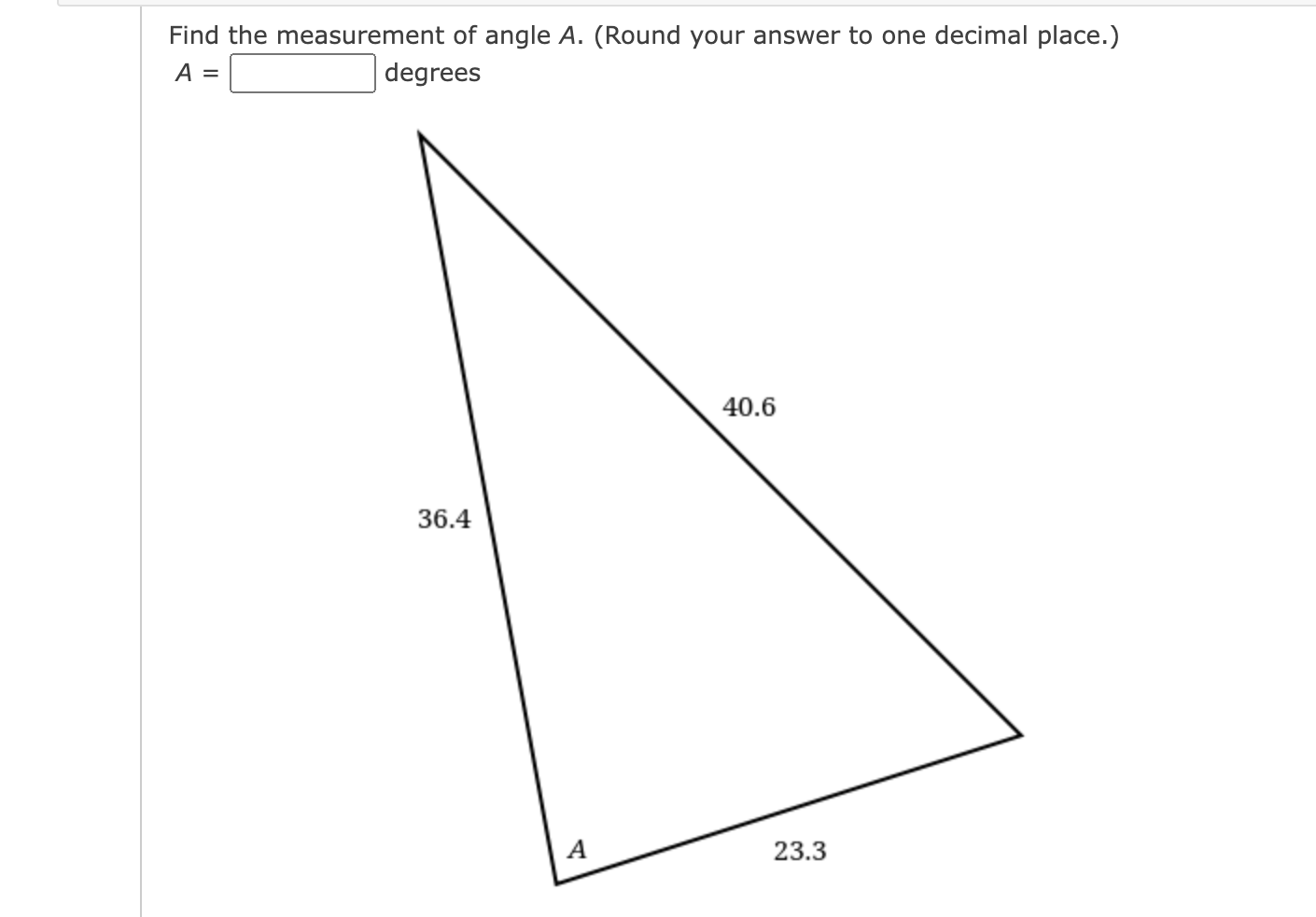 Solved Use the Law of Cosines to solve for the missing angle | Chegg.com