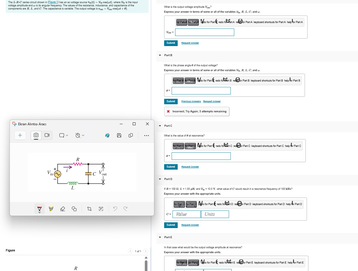 The L -R -C series circuit shown in (Figure 1) ﻿has | Chegg.com