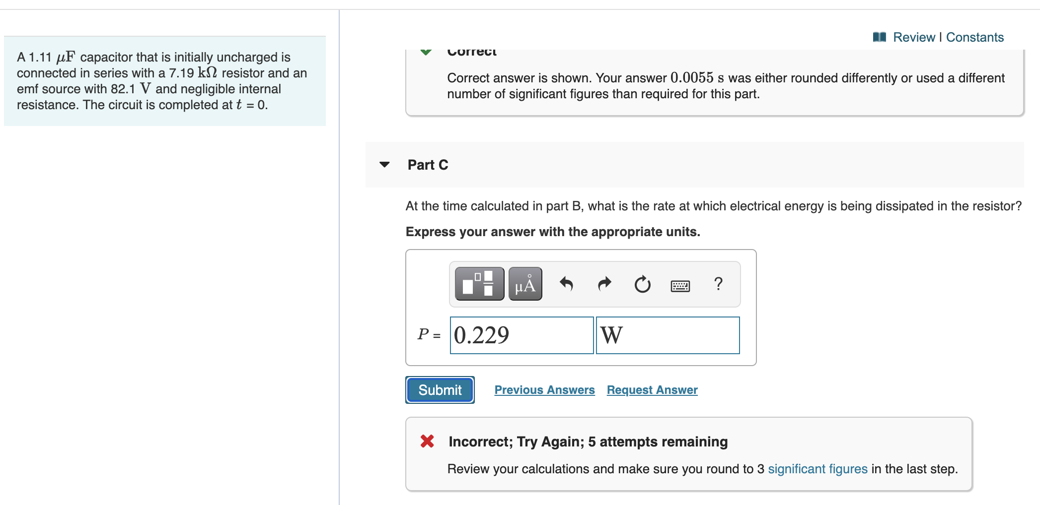 Solved II Review | Constants correct A 1.11 uF capacitor | Chegg.com