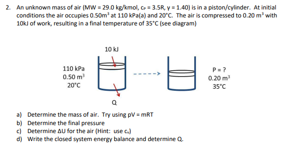 Solved 2. An unknown mass of air (MW=29.0 | Chegg.com