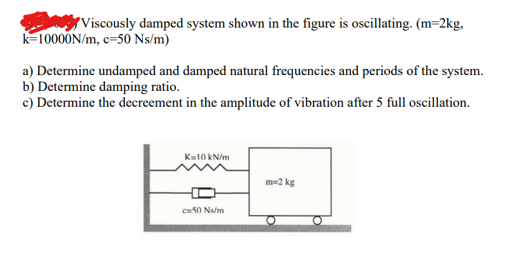 Solved k=10000 N/m,c=50Ns/m) ) system shown in the figure is | Chegg.com