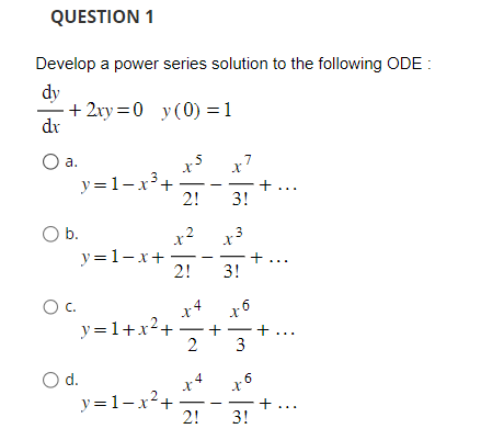 Solved Develop a power series solution to the following ODE | Chegg.com