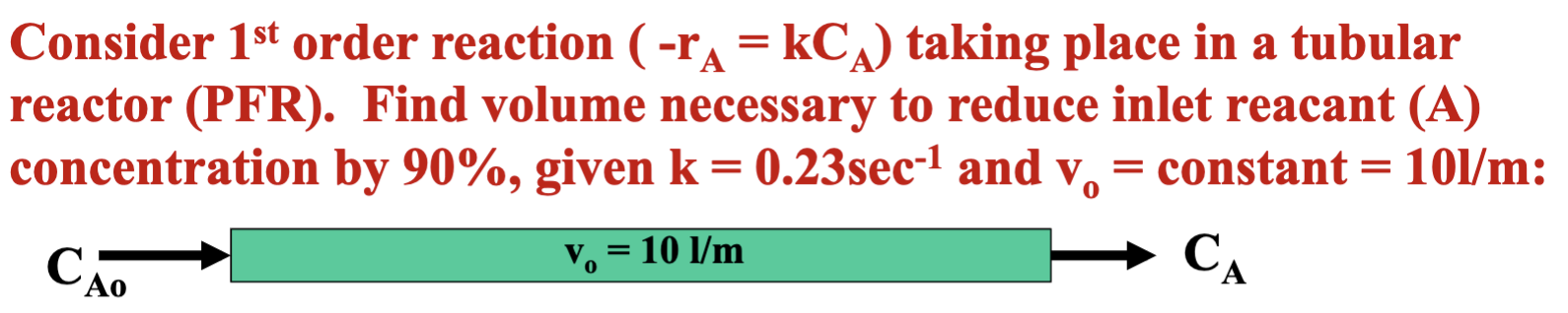 Solved Consider 1st order reaction (−rA=kCA) taking place | Chegg.com